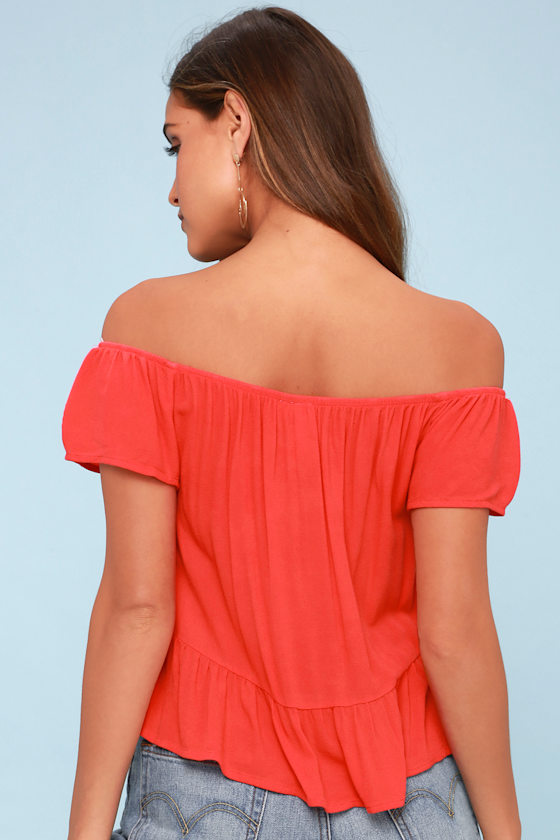 Others Follow Panorama - Coral Red Off-the-Shoulder Top - Lulus