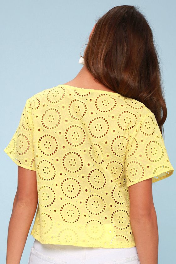 Cute Yellow Eyelet Top - Button-Up Top - Eyelet Crop Top - Lulus