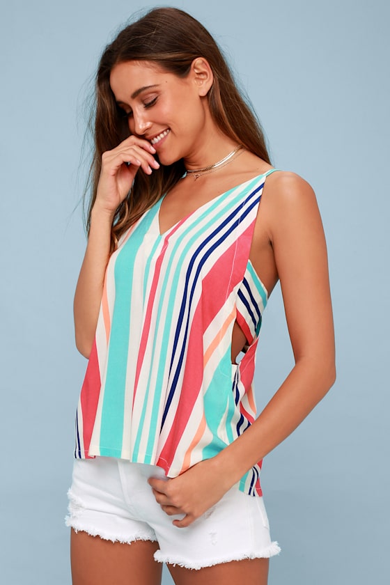 Cute Multi Colored Top - Striped Top - Tank Top - Coral Top - Lulus