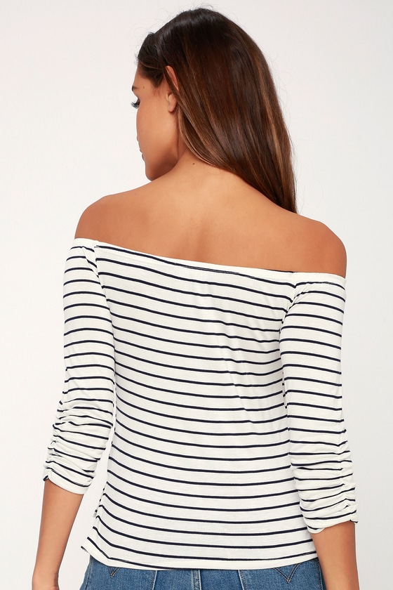 Cute Navy Blue Striped Top White Top Striped Ots Top Lulus