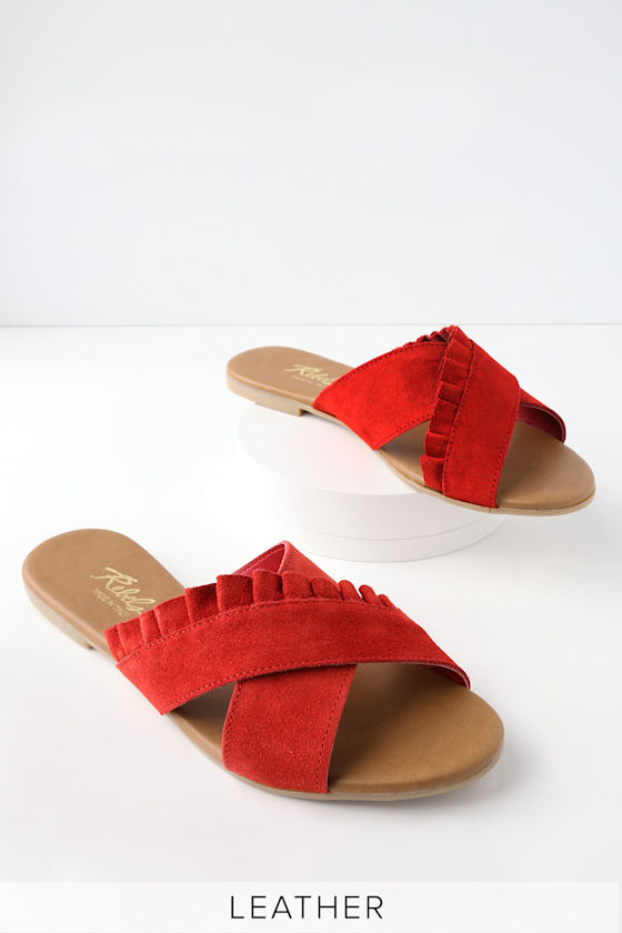 Rebels Daray - Red Sandals - Slide Sandals - Flat Sandals - Lulus