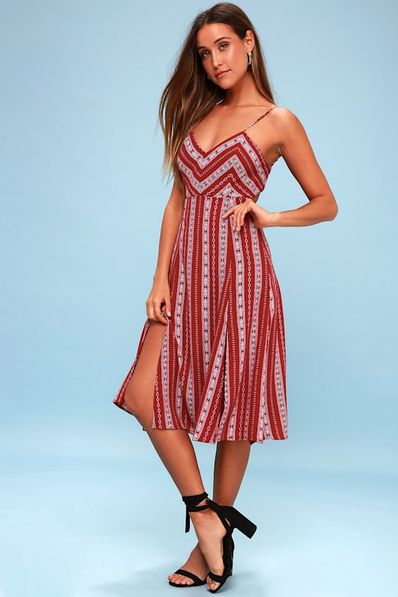 Cute Rust Dress - Rust Red Dress - Boho Print Dress - Midi Dress - Lulus