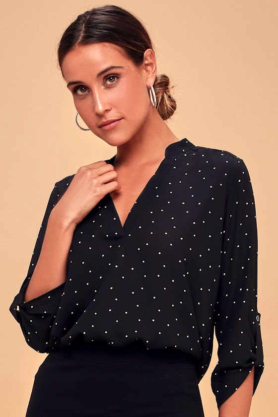 LUSH Top - Cute Print Top - Black and Cream Top - V Neck Top - Lulus