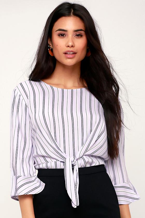 Chic Periwinkle Top - Periwinkle Striped Top - Tie-Front Top - Lulus