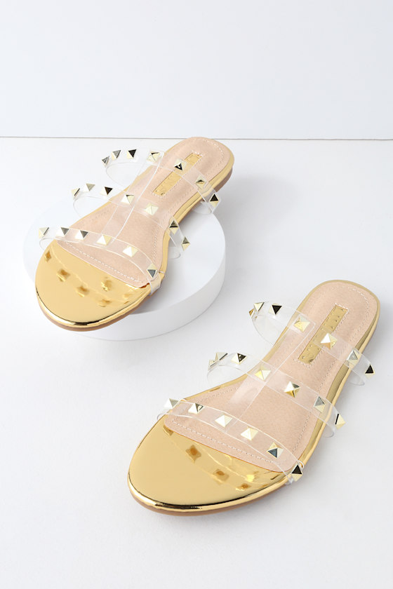 Cool Gold Slides - Studded Slides - Vinyl Slides - Slide Sandals - Lulus