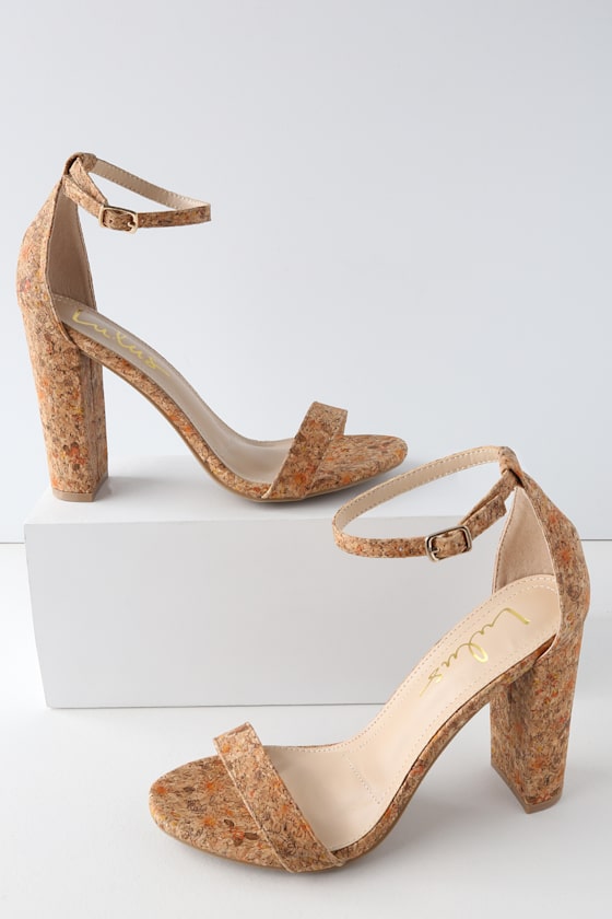 Chic Cork Heels - Floral Print Heels - Ankle Strap Heels - Lulus