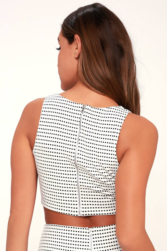 Chic Black and White Crop Top - Grid Print Top - Checkered Top