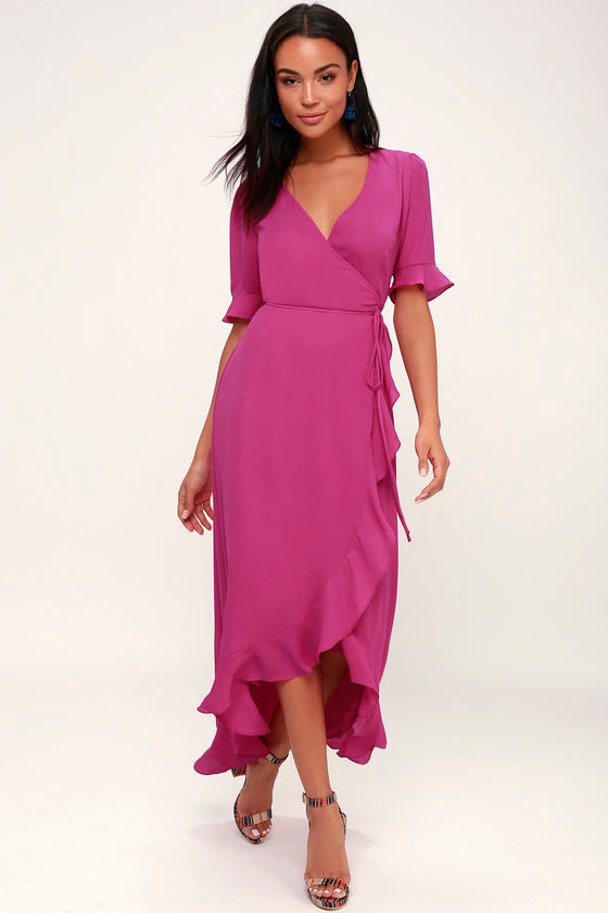 Cute Magenta Dress - Magenta High-Low Dress - Magenta Wrap Dress - Lulus