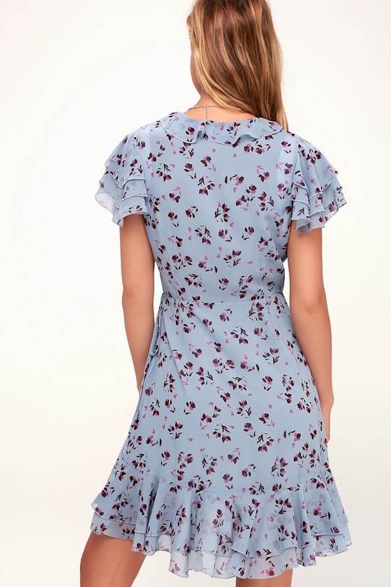 WAYF Madlyn Dress - Light Blue Floral Dress - Blue Wrap Dress - Lulus