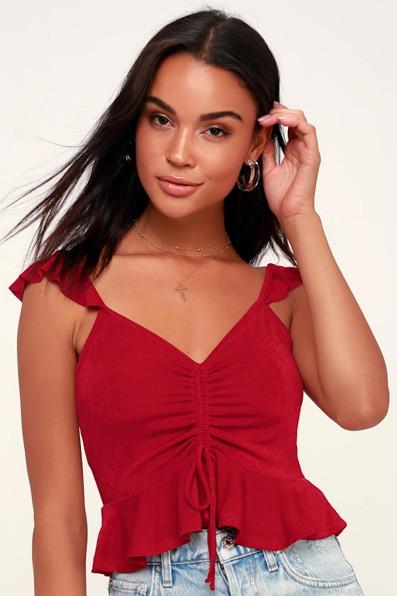 Sexy Red Top - Ruched Top - Red Ruffle Top - Red Flounce Top - Lulus