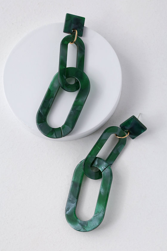 Chic Dark Green Acetate Earrings - Geometric Statement Earrings - Lulus