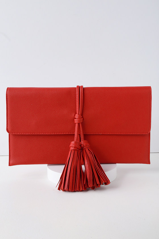 Chic Red Clutch - Red Tassel Clutch - Vegan Leather Clutch - Lulus