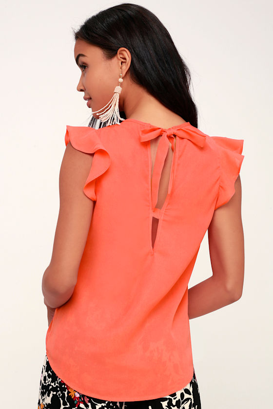 Chic Coral Pink Top - Coral Pink Shirt - Tie-Back Top - Sheer Top - Lulus