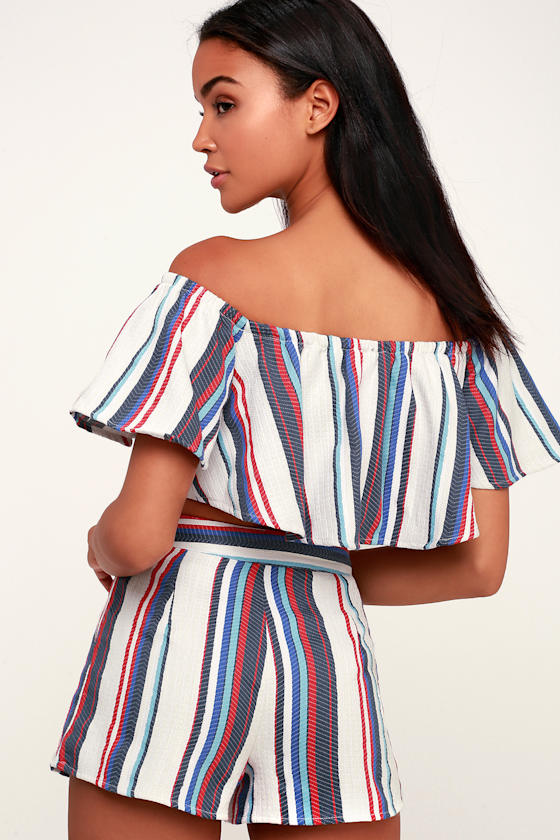 Lost + Wander Azul - Multi Striped Shorts - Lace-Up Shorts - Lulus