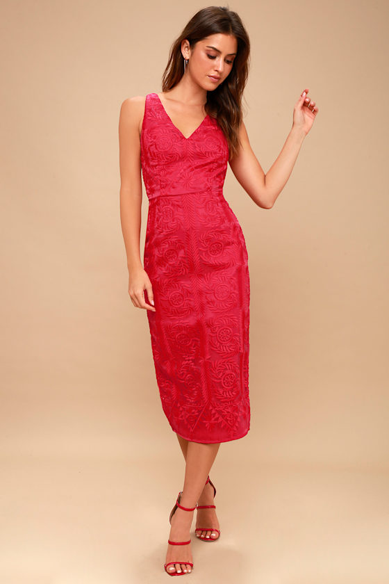 Finders Keepers Spectrum - Red Embroidered Dress - Red Midi Dress - Lulus