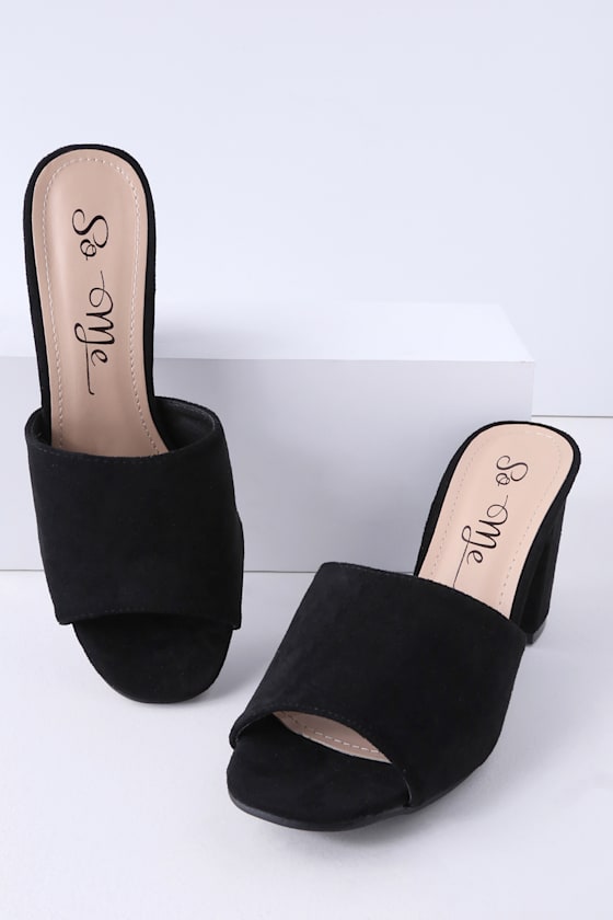Chic Black Mules - Vegan Suede Mules - Peep Toe Mules - Lulus
