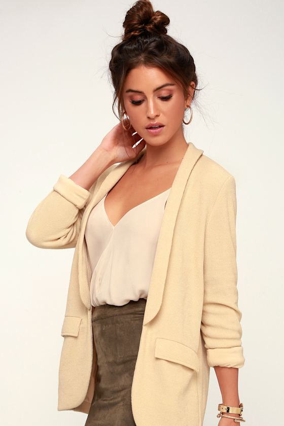 4S13NNA Keldon - Beige Blazer - Knit Blazer - Long Sleeve Blazer - Lulus