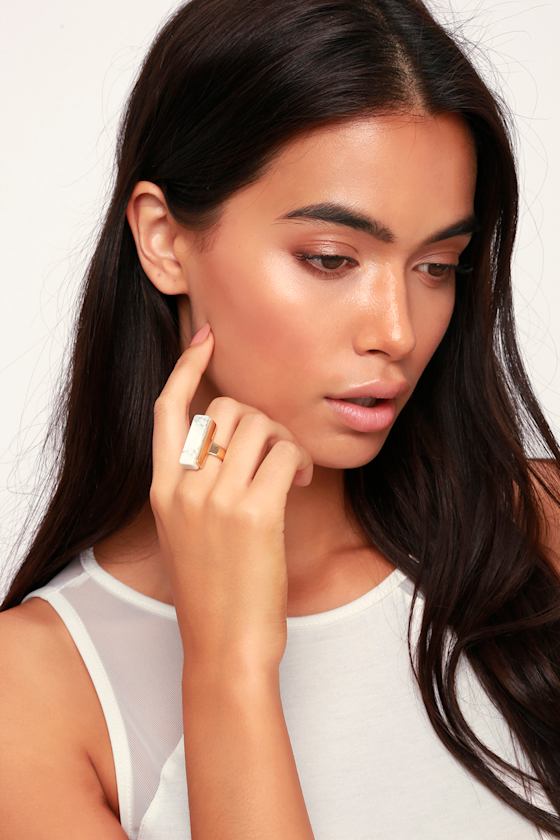 Chic Gold and White Marble Ring - Statement Ring - Cute Gold Ring - Lulus