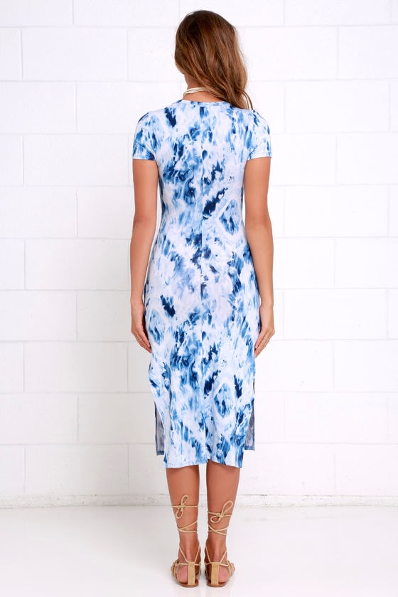 Lovely Blue Tie-Dye Dress - T-Shirt Dress - Midi Dress