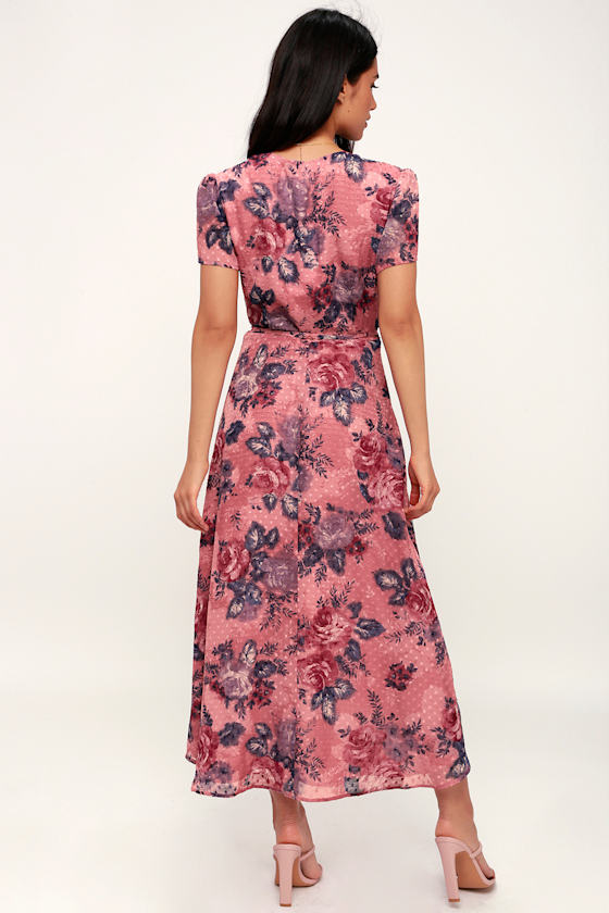 WAYF Lorna Dress - Midi Dress - Wrap Dress - Pink Floral Dress - Lulus