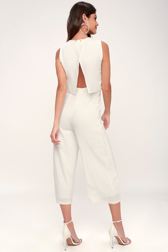 Trendy White Backless Jumpsuit Culotte Pants White Jumpsuit