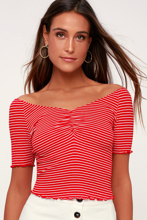 Cute Red Top - Ribbed Knit - Lettuce Edge Top - Striped Top - Lulus