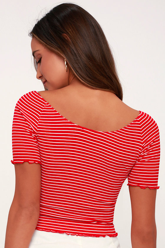 Cute Red Top - Ribbed Knit - Lettuce Edge Top - Striped Top - Lulus