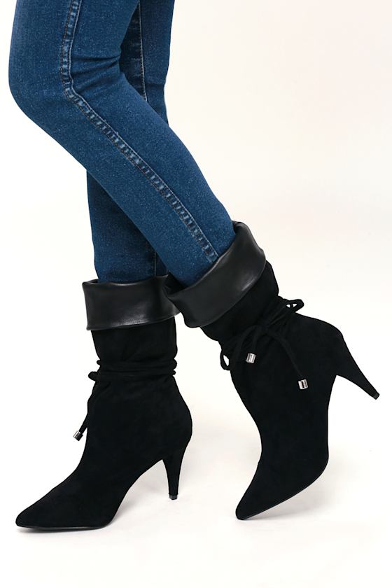 Cute Black Boots - Mid Calf Boots - Vegan Suede Boots - Lulus