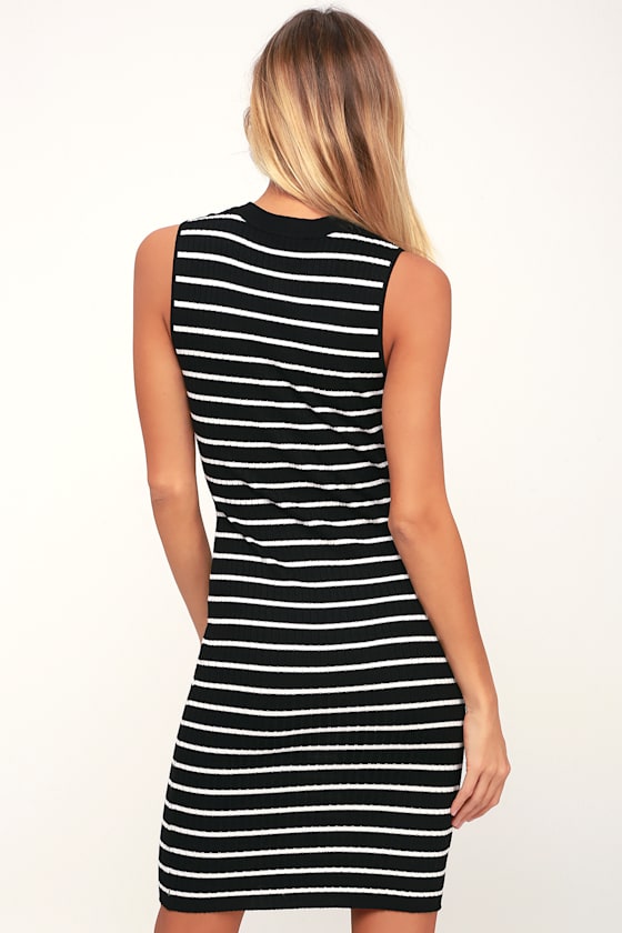 Cute Black Striped Dress - Ribbed Knit Dress - Bodycon Dress - Lulus