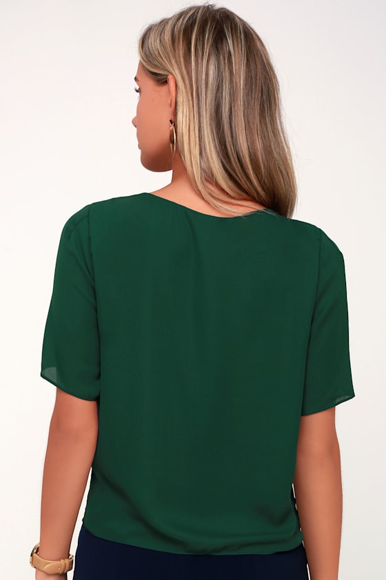 Cute Forest Green Top - Short Sleeve Top - Office Top - Crop Top - Lulus