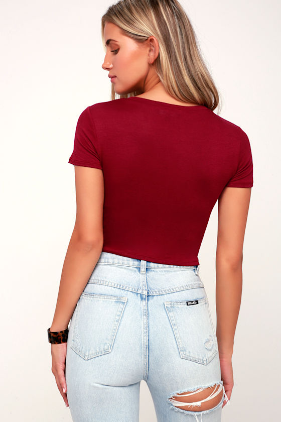 Cute Wine Red Tee - Short Sleeve Tee - Cropped Tee - Crop Top - Lulus