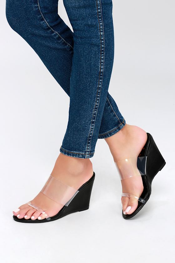 Cute Wedges - Clear Vinyl Wedges - Black Wedges - Vegan Wedges - Lulus