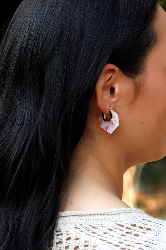 Chic Gold and Pink Acetate Earrings - Geometric Earrings - Lulus