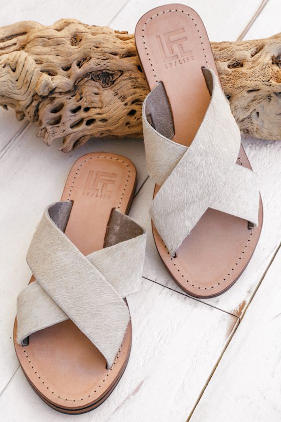 LFL Mira - Sand Slide Sandals - Genuine Pony Fur Sandals - Lulus
