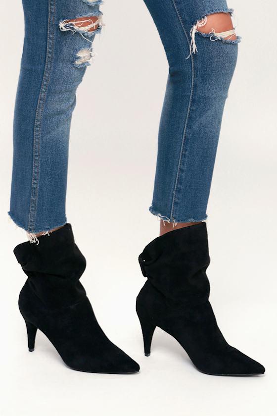 Cute Mid-Calf Booties - Black Booties - Vegan Suede Botties - Lulus