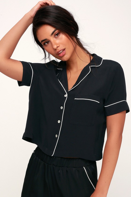 Cute Black And White Top Black Crop Top Button Up Top Lulus