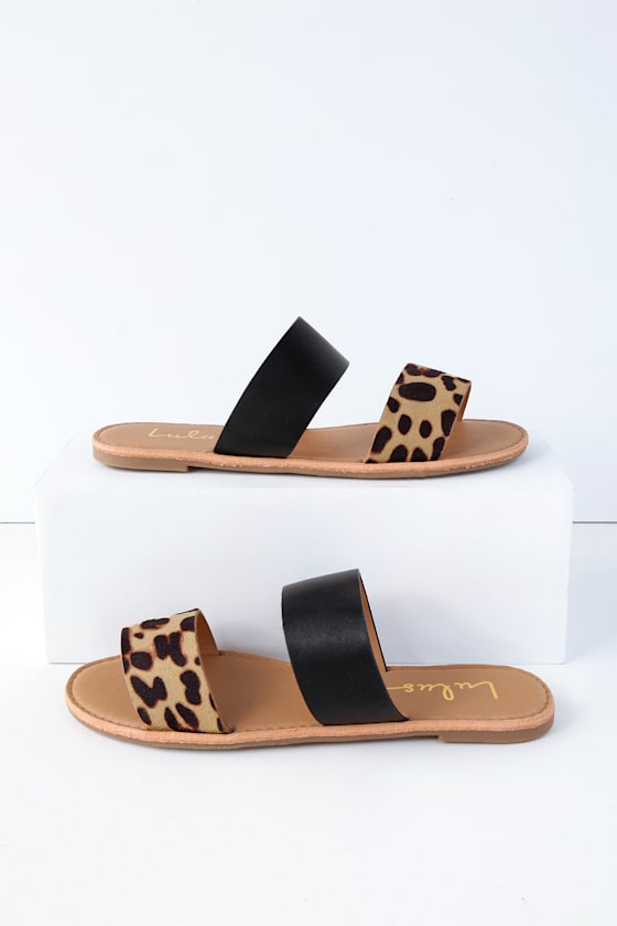 Cute Leopard Print Sandals - Slide Sandals - Flat Sandals