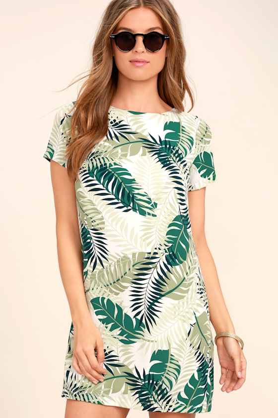 Cute Print Dress - Ivory and Green Print Dress - Shift Dress - Lulus