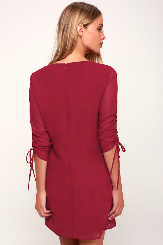 Cute Wine Red Dress - Shift Dress - Long Sleeve Dress - Lulus