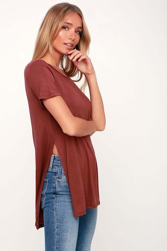 Cute Rust Red Tee - Long Tee - Short Sleeve Tee - High-Low Tee - Lulus