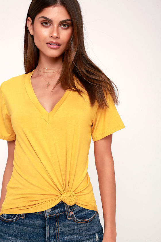Basic Mustard Yellow Tee - V-Neck Tee - Basic Tee - Lulus