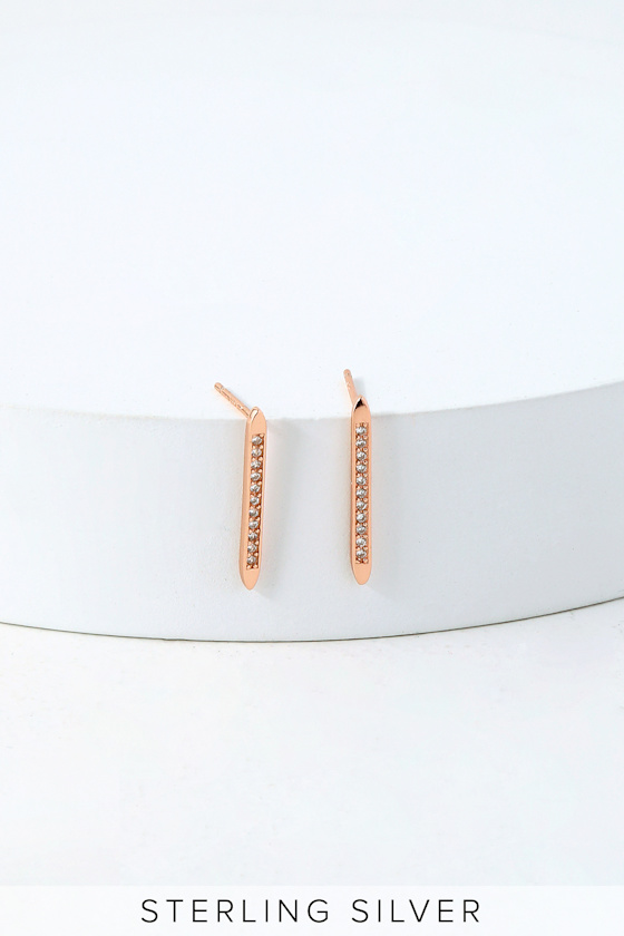 Stunning Rose Gold Rhinestone Earrings - Sterling Silver Earrings - Lulus