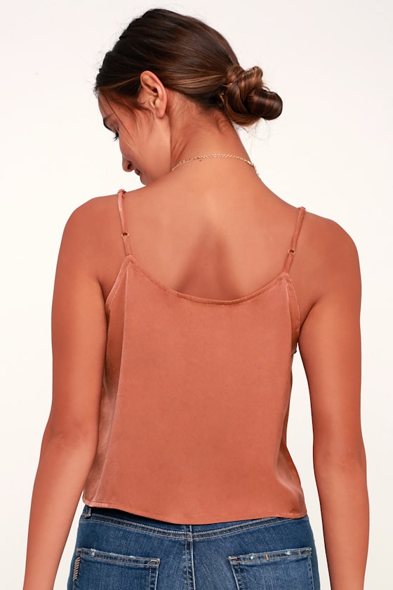 Cute Rust Orange Top - Satin Button-Up Top - Cropped Tank - Lulus