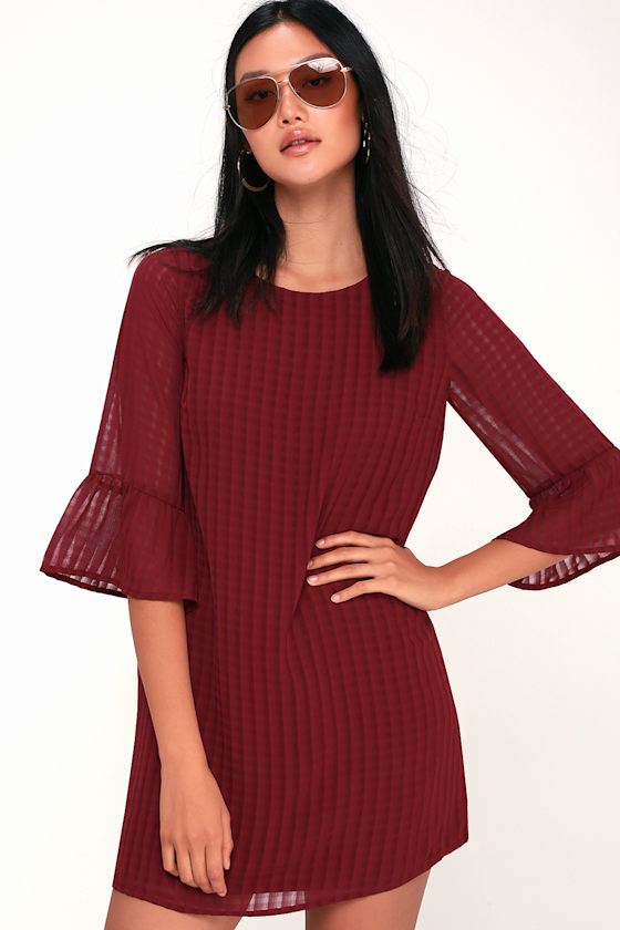 Chic Wine Red Dress - Flounce Sleeve Dress - Shift Dress - Lulus
