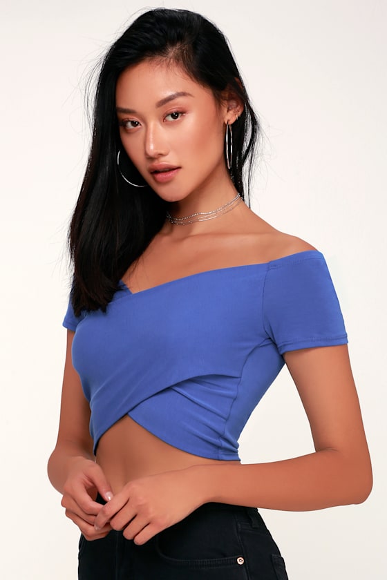 Cute Blue Top - Crop Top - Surplice Top - Short Sleeve Top - Lulus
