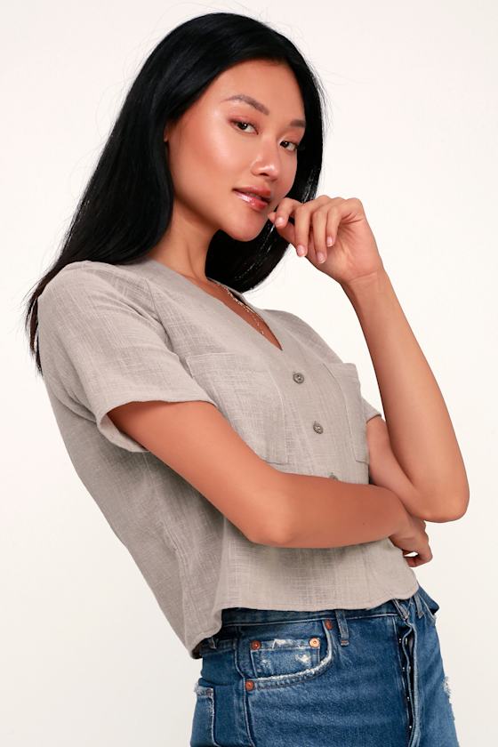 Cute Taupe Top Button Up Top Crop Top Button Up Crop Top Lulus