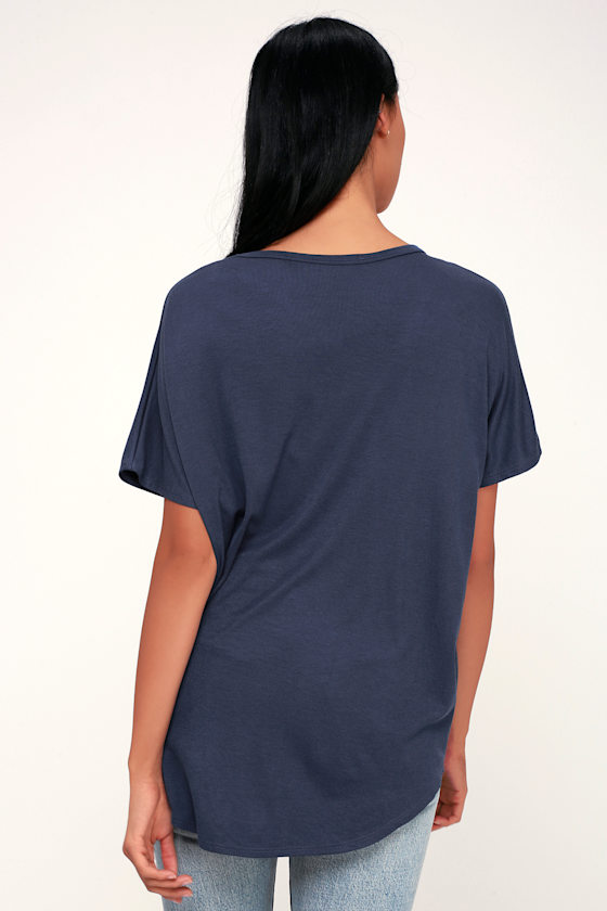 Cute Washed Navy Blue Top - Ribbed Button-Up Top - Oversized Top - Lulus