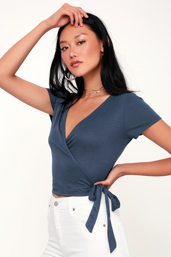 Cute Denim Blue Top - Surplice Top - Surplice Tee - Wrap Top - Lulus