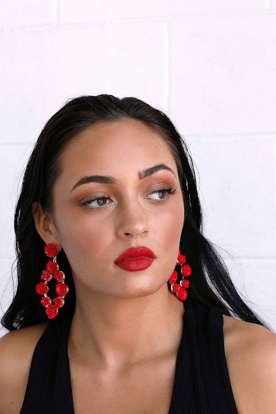 Lovely Red Earrings - Floral Earrings - Beaded Earrings - Lulus