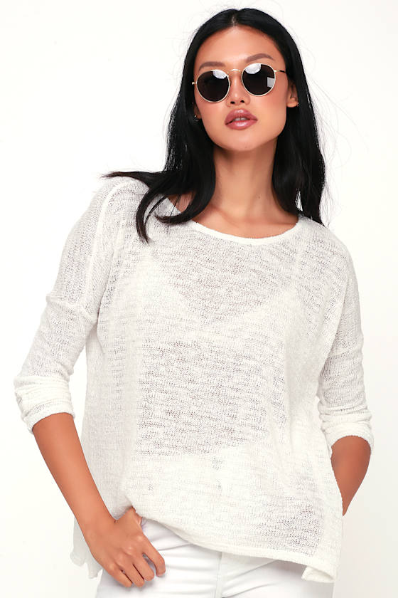 Cute White Knit Sweater - White Sweater - Sheer White Sweater - Lulus